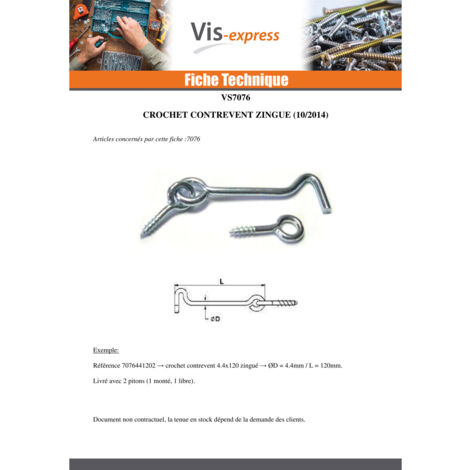 Crochets contrevent Acier zingué blanc 6X140-10 pièces