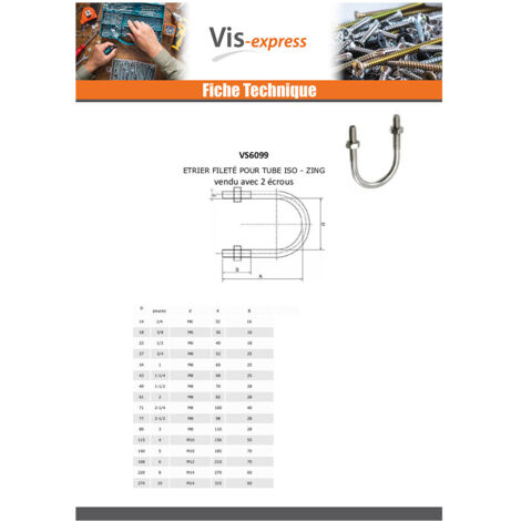 Etrier Acier zingué Fond rond Fileté M8/28 Tube De 49-1 pièce