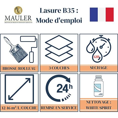MAULER - Lasure B35 - 5L - Satiné Châtaignier - Pénètre et Protège les ...