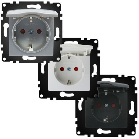 Prise Encastré Type F Schuko Noir avec Couverture 16A IP44 Série wLux ...