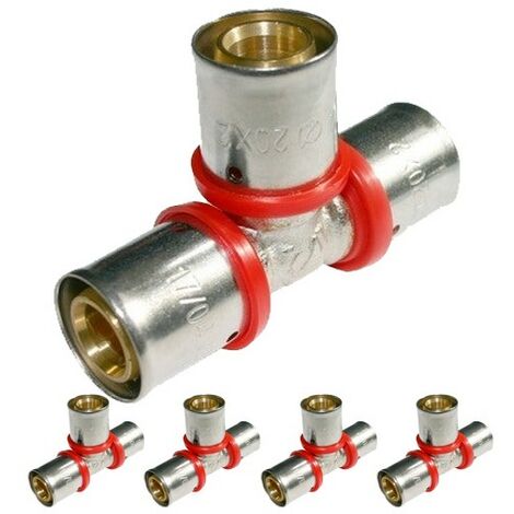 Lot de 5 Té pour tube multicouche de 20 mm à utiliser avec une machine à sertir, gris