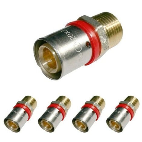 Lot de 5 Raccord mâle 1/2'' pour tube multicouche 20 mm, à utiliser avec machine à sertir, gris