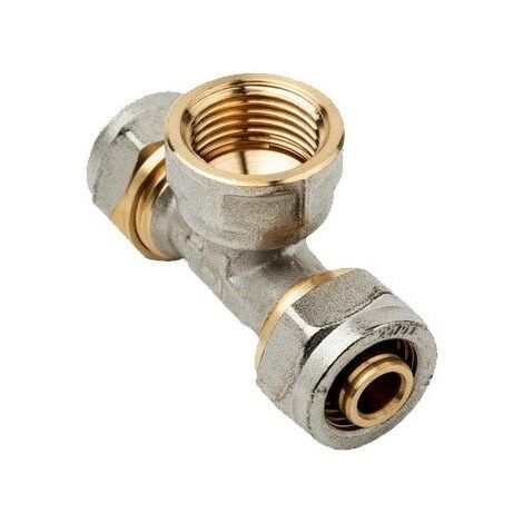 Té pour tube de compression femelle multicouche 25 mm, sans machine à sertir, gris