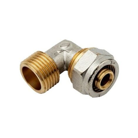 Coude mâle 1/2'' pour tube de compression multicouche 20 mm, sans machine à sertir, gris