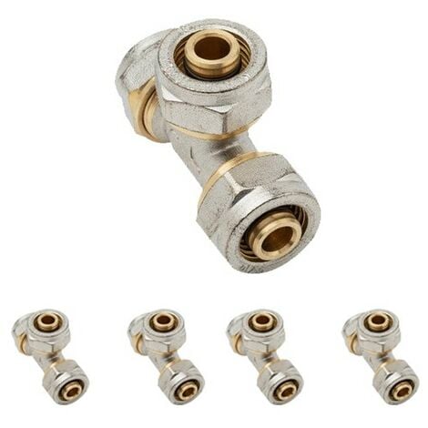 Lot de 5 Té pour tube de compression multicouche 16 mm, sans machine à sertir, gris