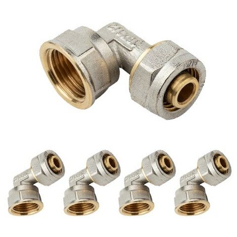 Lot de 5 Coude femelle 3/4'' pour tube de compression multicouche 20 mm, sans machine à sertir, gris