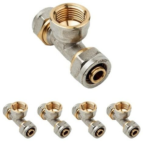 Lot de 5 Té pour tube de compression multicouche 20 mm, sans machine à sertir, gris