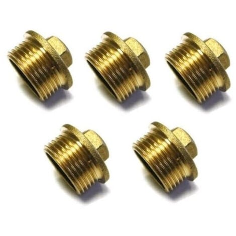 Lot de 5 Bouchon Mâle Laiton 1'' Accessoire en laiton Aenor Bouchon en laiton 1'' avec filetage ...