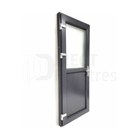 Porte de service 1/2 vitrée - Gris - Tirant Gauche - H.205 x l.80 cm