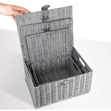 Boîte de rangement grise anti-poussière lot de 3 paniers tressés ...