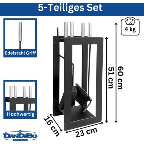 Set de cheminée design noir mat 5 outils robustes en acier moderne ...