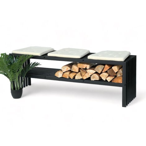 DanDiBo Porta legna da interno con panca Metallo Nero Porta legna da ...