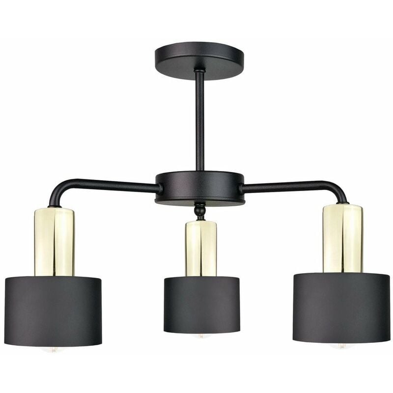 Keter Luce Multi Arm Semi Flush Ceiling Light Black, Gold, 44cm, 3x E27