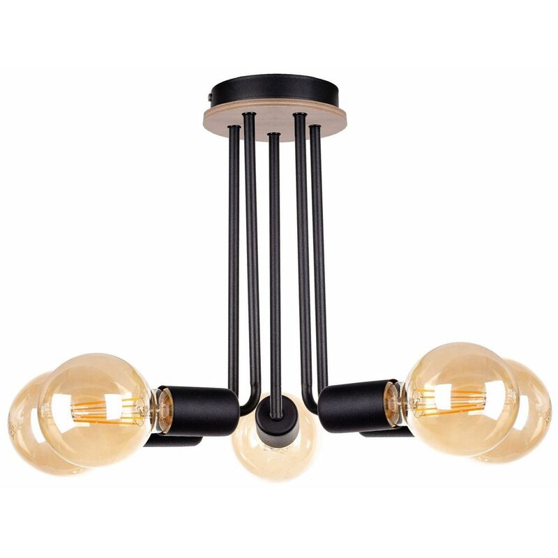 Keter Venna Multi Arm Semi Flush Ceiling Light Wood, Black, 30cm, 5x E27