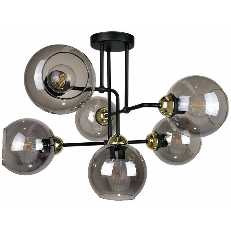 Keter Cosmo Multi Arm Semi Flush Ceiling Light Black, Gold, 55cm, 6x E27