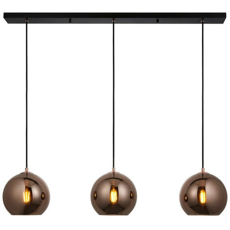 Endon Boli 3 Light Triple Ceiling Pendant Copper Mirrored Glass
