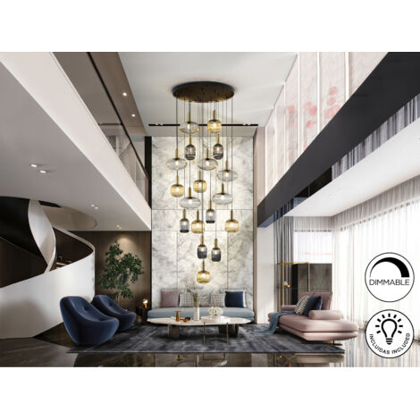 Schuller Norma 18 Light Cluster Pendant Ceiling Light Black, Brass, 3 ...