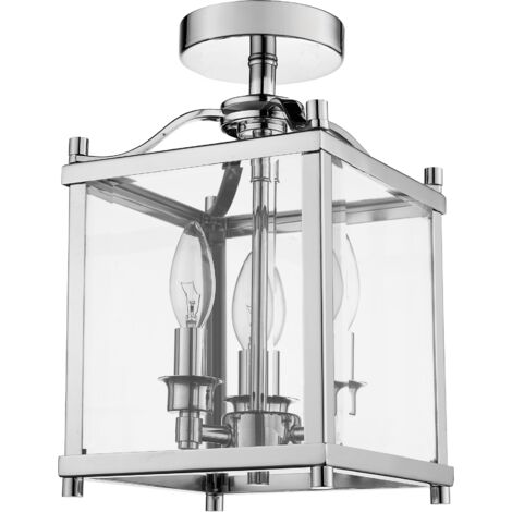 Cosmo New York 3 Light Semi Flush Ceiling Light Silver, E14