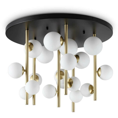 Ideal Lux Perlage 18 Light Globe Ceiling Light Brass, White Glass Shade