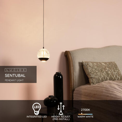 Lucide SENTUBAL - Pendant light - Ø 14 cm - LED - 1x6,3W 2700K - Black