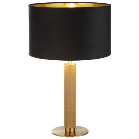 Searchlight London Table Lamp Knurled Brass, Black Velvet Shade