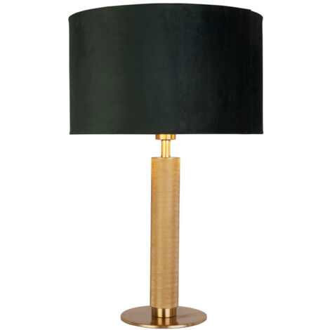 Searchlight London Table Lamp Knurled Brass, Green Velvet Shade