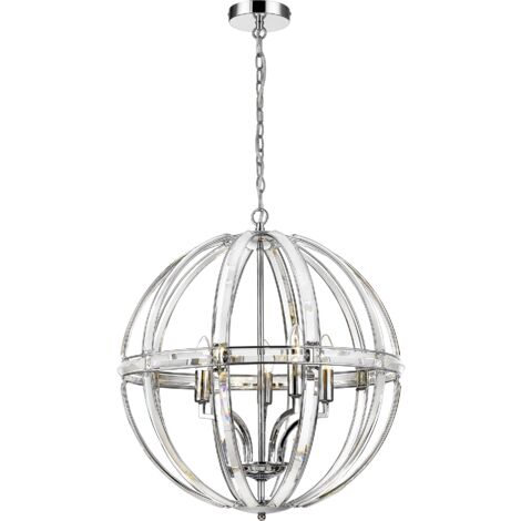 Cosmo Orlando 5 Light Spherical Pendant Ceiling Light Silver, E14