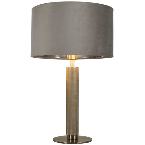 Searchlight London Table Lamp, Knurled Satin Silver, Grey Velvet Shade