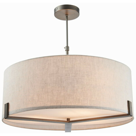 Endon Lighting Hayfield - Pendant Brushed Bronze Effect Plate & Natural ...
