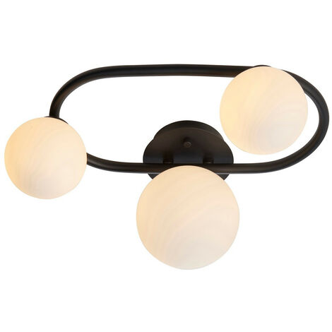 Endon Pulsa Bathroom Globe Semi Flush 3 Lamp Ceiling Light Matt Black, IP44