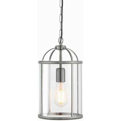Endon Lambeth - 1 Light Ceiling Pendant Clear Glass, Satin Nickel, E27