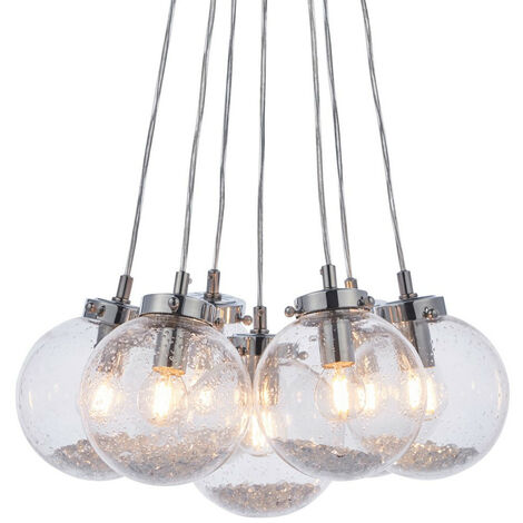 Endon Harbour - 7 Light Cluster Pendant Chrome, Glass With Bubbles, E14