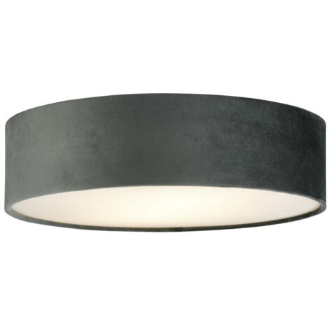 Searchlight Drum Pleat 2 Light Velvet Flush, Grey Shade