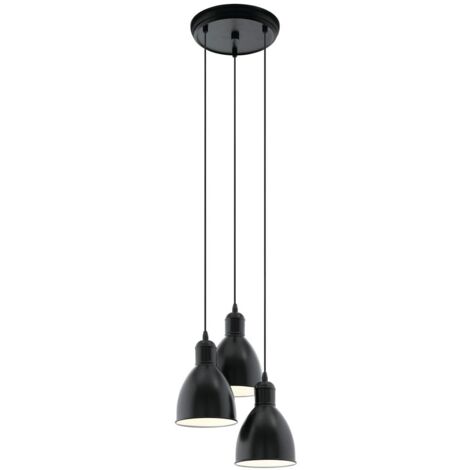 Eglo Priddy 3 Lamp Cluster Pendant Ceiling Light Black, White