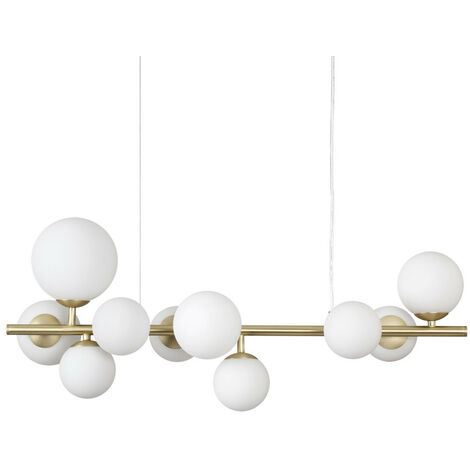 Ideal Lux Perlage 10 Light Linear Globe Pendant Ceiling Light Brass