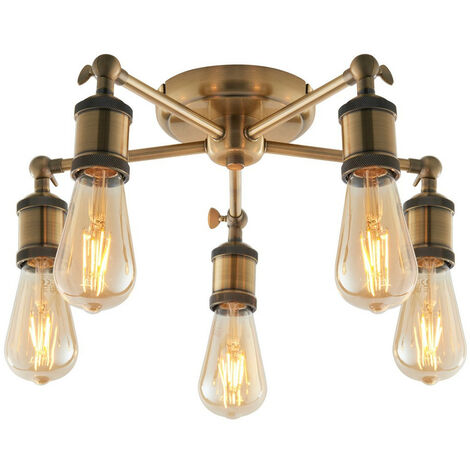 Endon Hal Multi Arm Lamp Semi Flush Ceiling Lamp, Antique Brass Plate