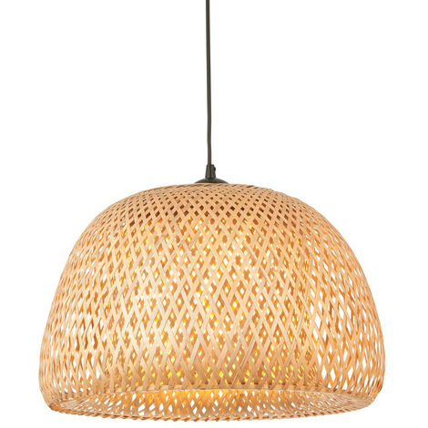 Endon Bali Single Pendant Ceiling Lamp, Natural Bamboo, White, Matt Black