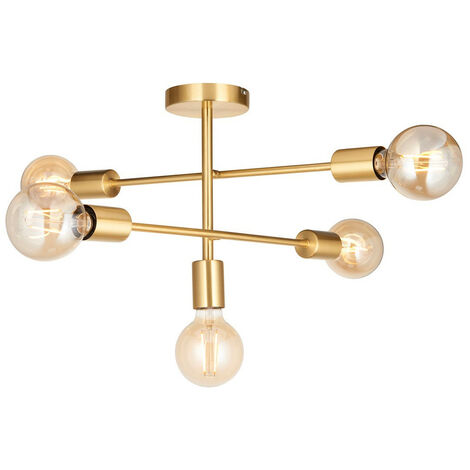 Endon Studio Multi Arm Lamp Semi Flush Ceiling Lamp, Satin Brass Plate