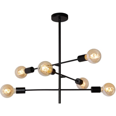 Lucide LESTER - 59cm Flush Ceiling Light - 6xE27 - Black