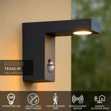 Lucide TEXAS-IR - Wall Spotlight Outdoor, PIR Sensor - LED - 1x7W 3000K ...