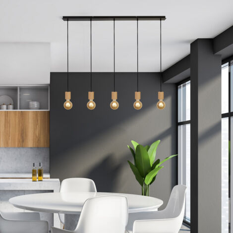 Searchlight Spinny 5 Light Bar Ceiling Pendant- Wood & Black Metal