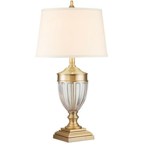 Elstead Quoizel Dennison Table Lamp with Round Tapered Shade Brushed Brass