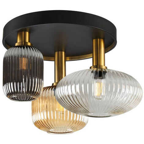 Schuller Norma 3 Light Globe Ceiling Light Black, Brass, 3 Crystal ...