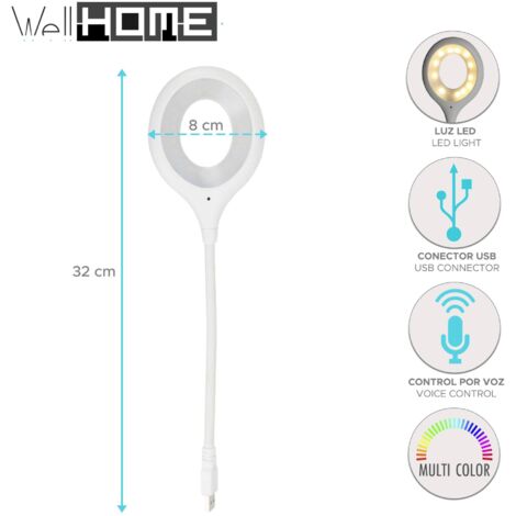 Well Home Lampe à commande vocale blanche H.32cm