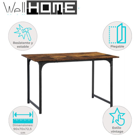 WELLHOME Table pliante et extensible IBRO design vintage 90x70x72,5 cm