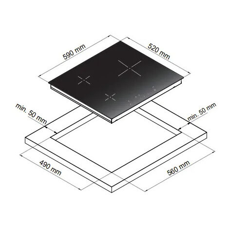Placa de inducción de 3 zonas, botones sensibles al tacto.