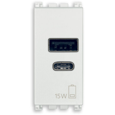 VIMAR - 19292.AC15ABB Alimentatore USB A+C 15W 5V 1M antib. b.