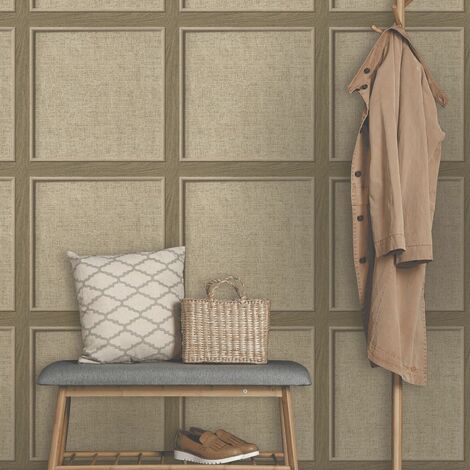 Walnut Oak Panelled Wallpaper 3D Smooth Brown Weave Wood Grain Effect Rasch