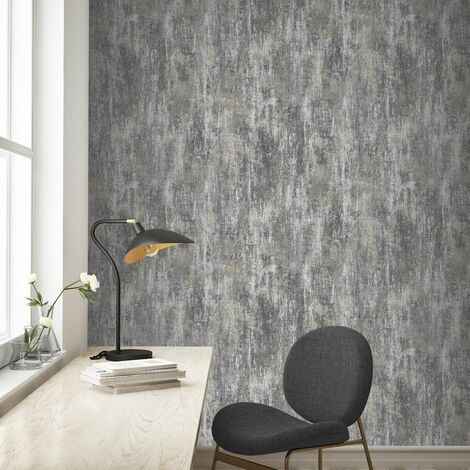 Charcoal Grey Textured Wallpaper Heavyweight Distressed Metallic Effect ...