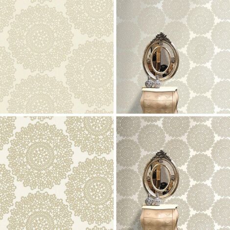 Mandala Cream Taupe Wallpaper Holden Decor Textured Metallic Damask ...